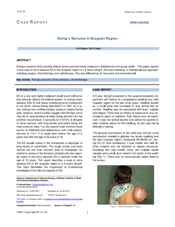 (PDF) Ewing's Sarcoma in Scapular Region