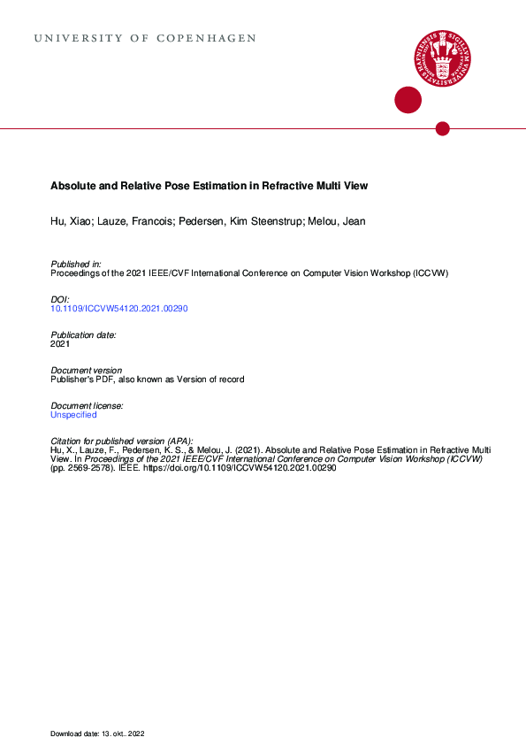 (PDF) Absolute and Relative Pose Estimation in Refractive Multi View