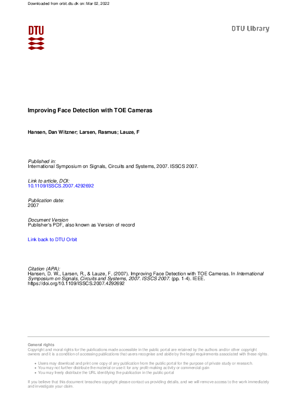 (PDF) Improving Face Detection with TOE Cameras