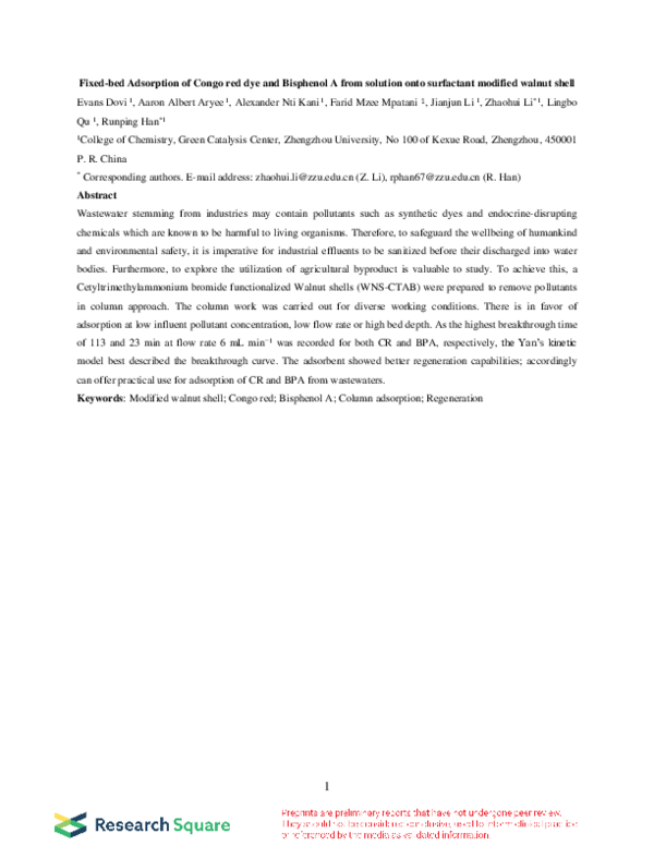 (PDF) Fixed-bed Adsorption of Congo red dye and Bisphenol A from ...