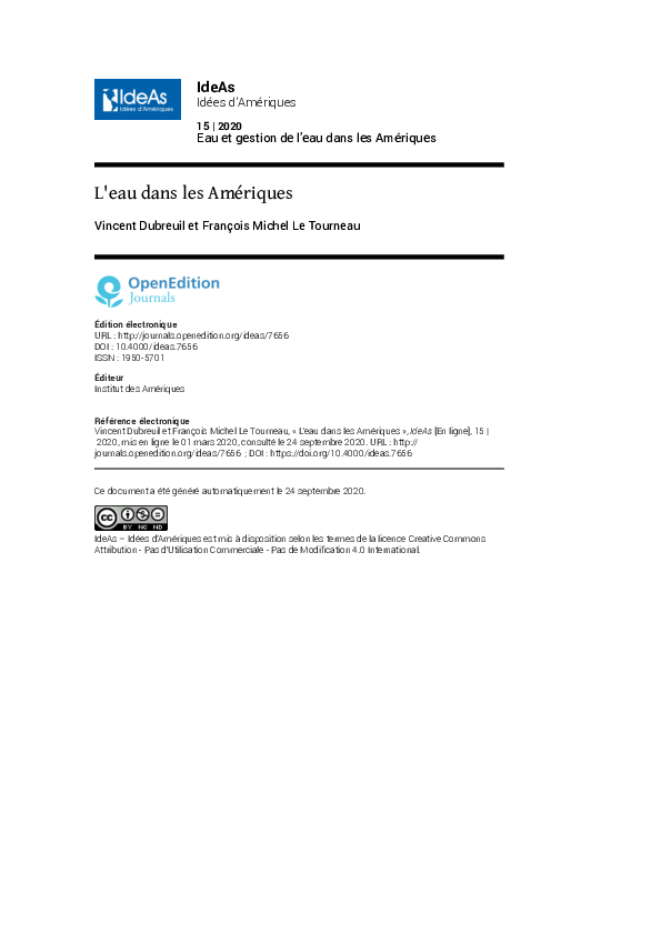 (PDF) L'eau dans les Amériques