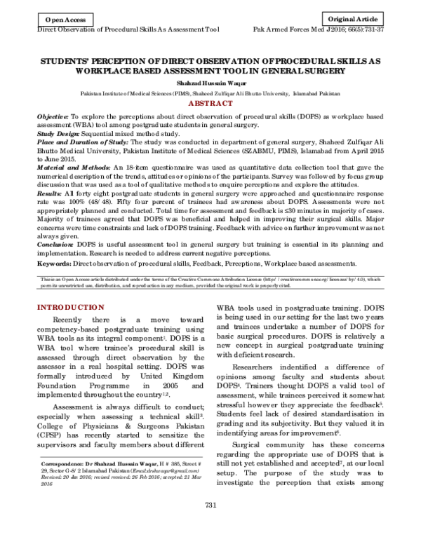 (PDF) Evaluating Students' Views on DOPS in Surgery