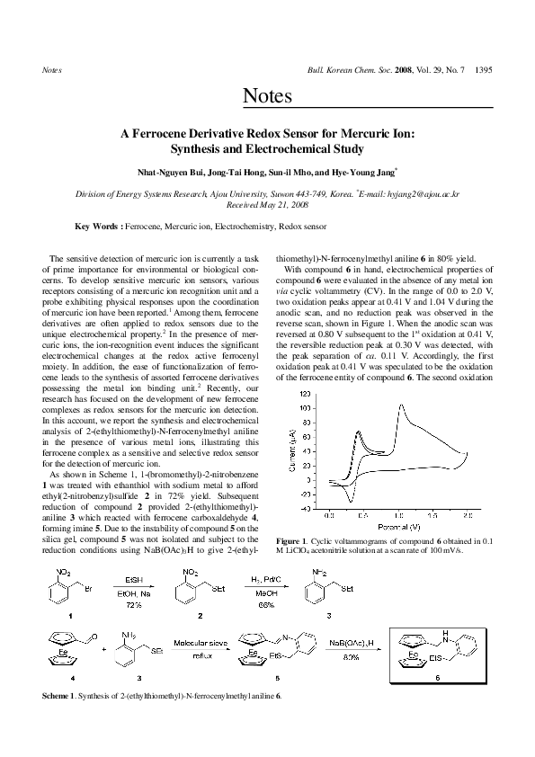 (PDF) A Ferrocene Derivative Redox Sensor for Mercuric Ion: Synthesis ...