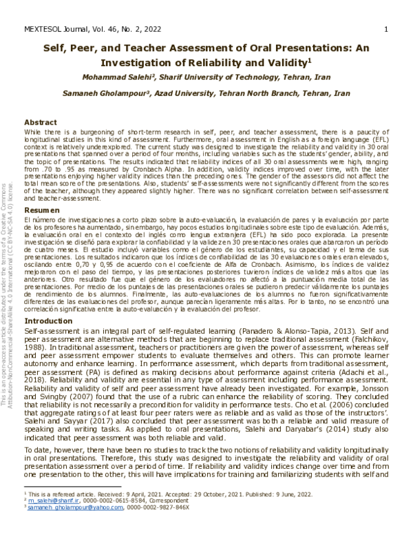 (PDF) Self, Peer, and Teacher Assessment of Oral Presentations: An ...