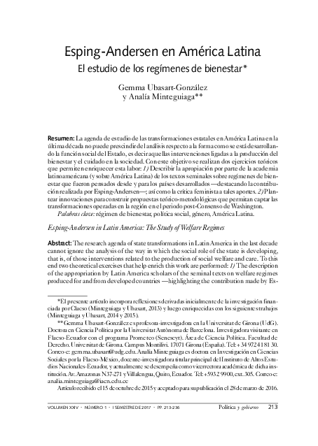 (PDF) Esping-Andersen en América Latina. El estudio de los regímenes de ...
