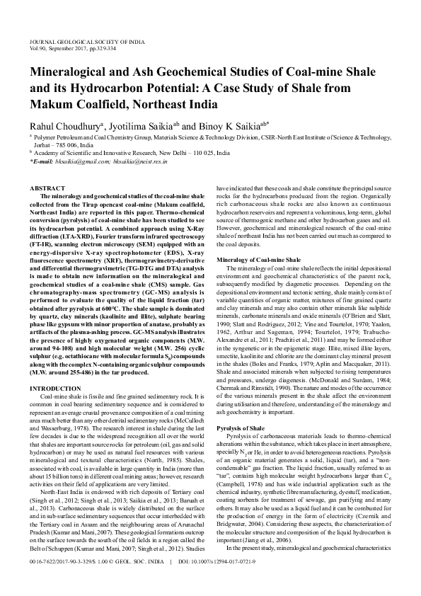 (PDF) Mineralogical and ash geochemical studies of coal-mine shale and ...