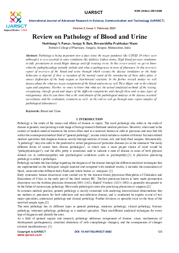 (PDF) Review on Pathology of Blood and Urine
