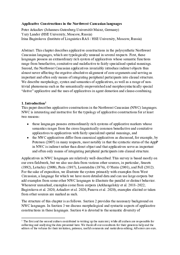 (PDF) Applicative Constructions in the Northwest Caucasian languages