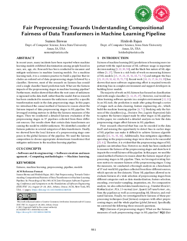 (PDF) Fair preprocessing: towards understanding compositional fairness of data transformers in ...