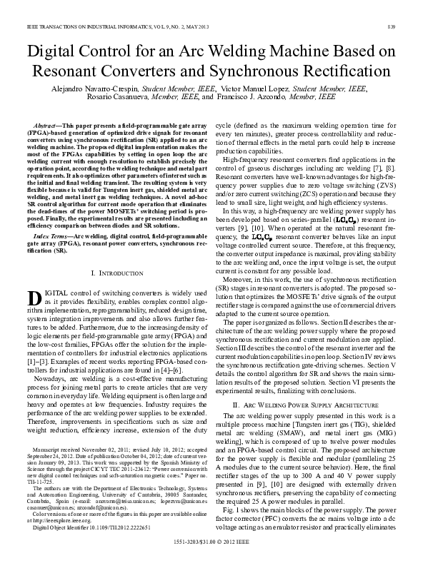 (PDF) Digital Control for an Arc Welding Machine Based on Resonant Converters and Synchronous ...