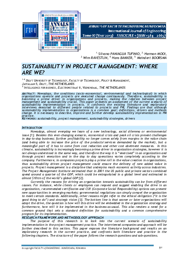 (PDF) SUSTAINABILITY IN PROJECT MANAGEMENT: WHERE ARE WE?