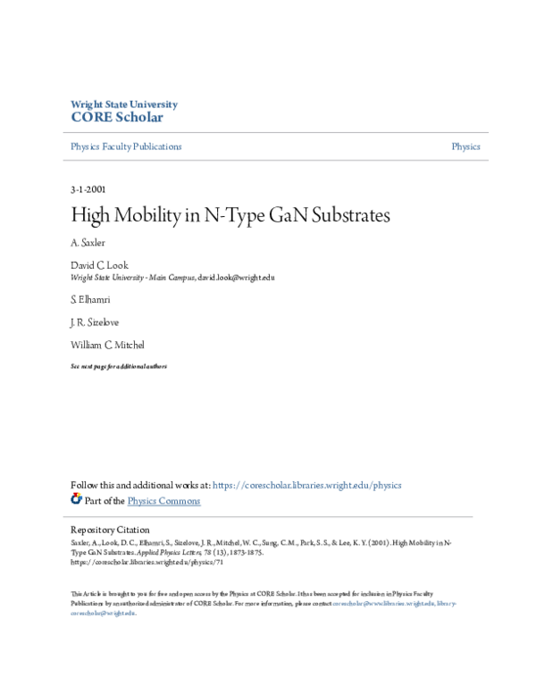 (PDF) High mobility in n-type GaN substrates