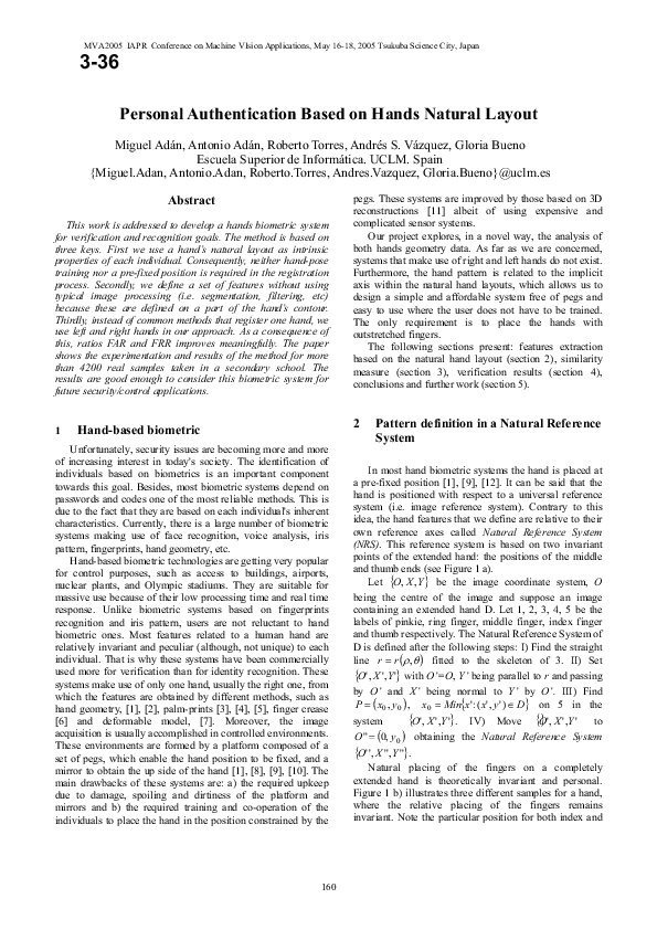 (PDF) Biometric verification/identification based on hands natural layout
