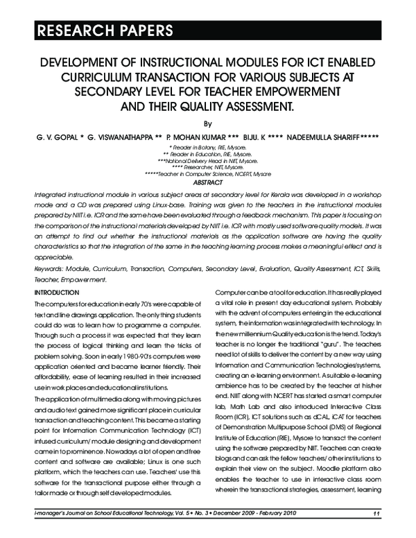 (PDF) Development Of Instructional Modules For ICT Enabled Curriculum ...