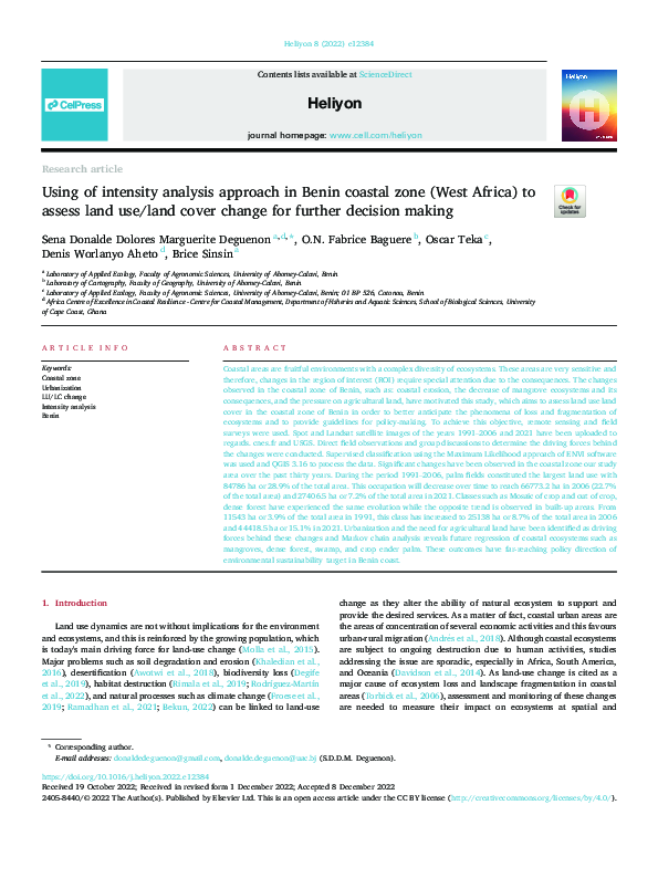 (PDF) Using of intensity analysis approach in Benin coastal zone (West ...
