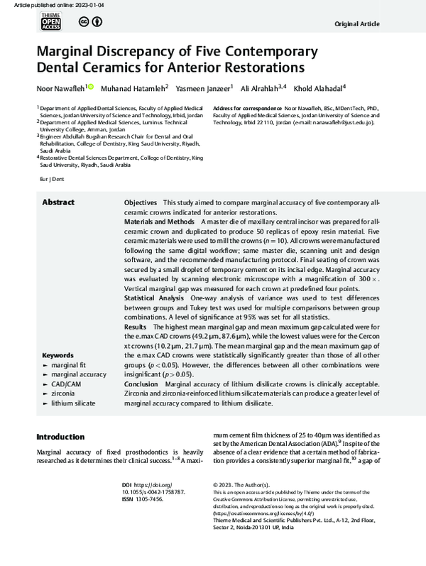 (PDF) Marginal Discrepancy of Five Contemporary Dental Ceramics for ...