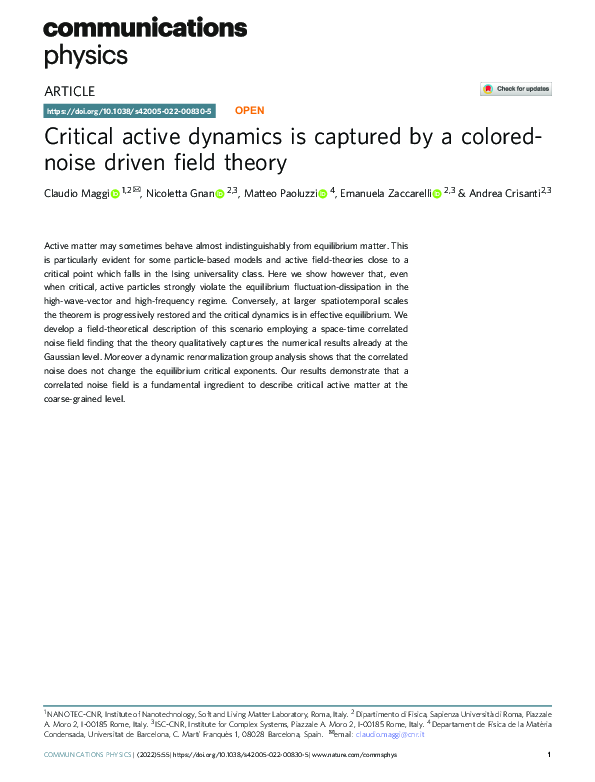 (PDF) Critical active dynamics is captured by a colored-noise driven ...