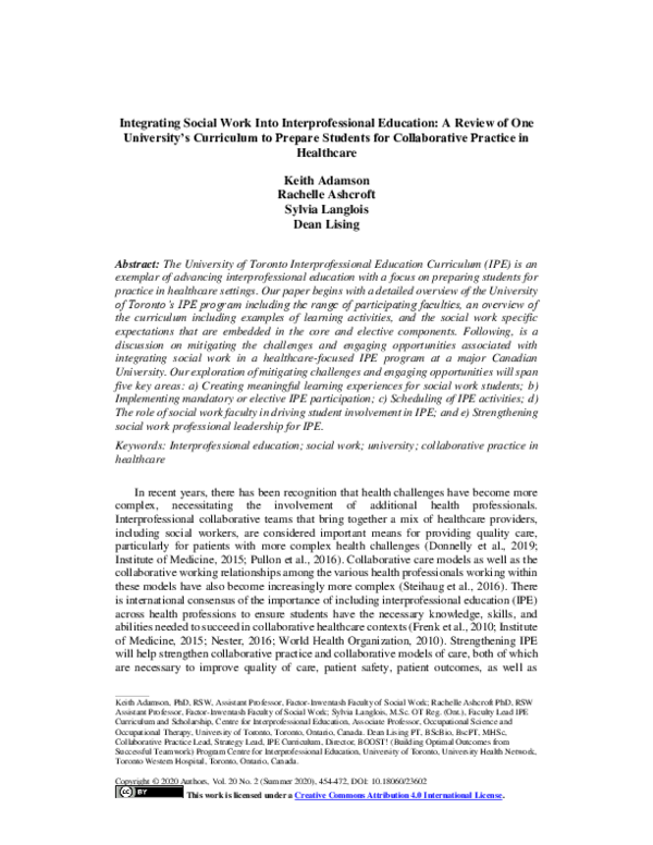 (PDF) Integrating Social Work Into Interprofessional Education | Keith ...