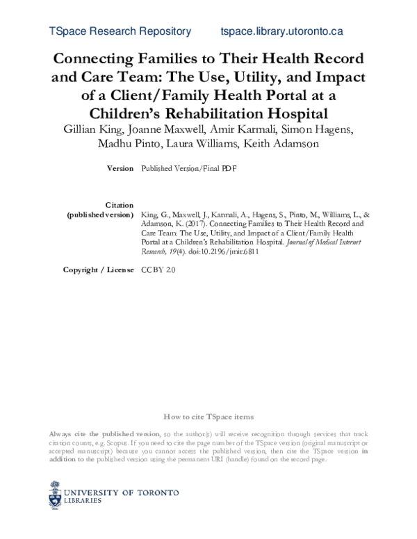 (PDF) Connecting Families to Their Health Record and Care Team: The Use ...