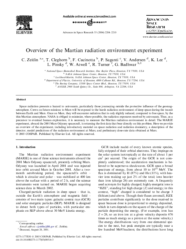 (PDF) Overview of the Martian radiation environment experiment ...