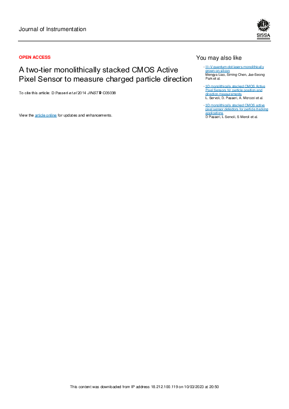 (PDF) A two-tier monolithically stacked CMOS Active Pixel Sensor to measure charged particle ...