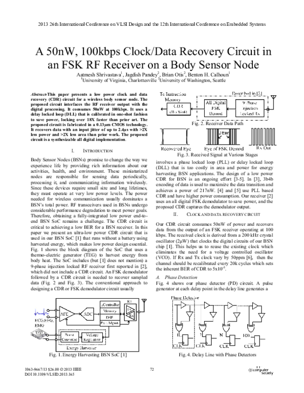 (PDF) A 50nW, 100kbps Clock/Data Recovery Circuit in an FSK RF Receiver on a Body Sensor Node