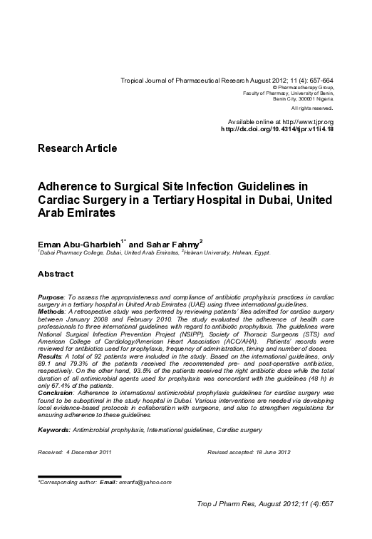 (PDF) Research Article Adherence to Surgical Site Infection Guidelines ...