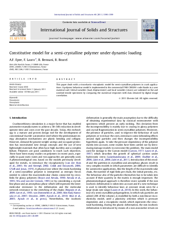 (PDF) Constitutive model for a semi-crystalline polymer under dynamic loading