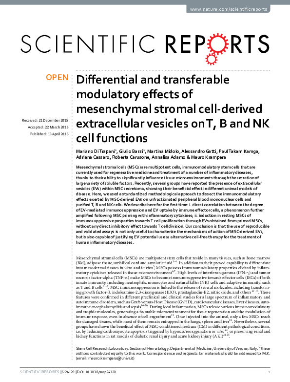 (PDF) Differential and transferable modulatory effects of mesenchymal stromal cell-derived ...