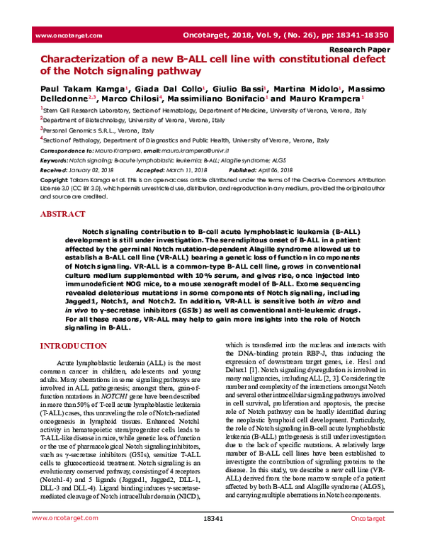 (PDF) Characterization of a new B-ALL cell line with constitutional ...