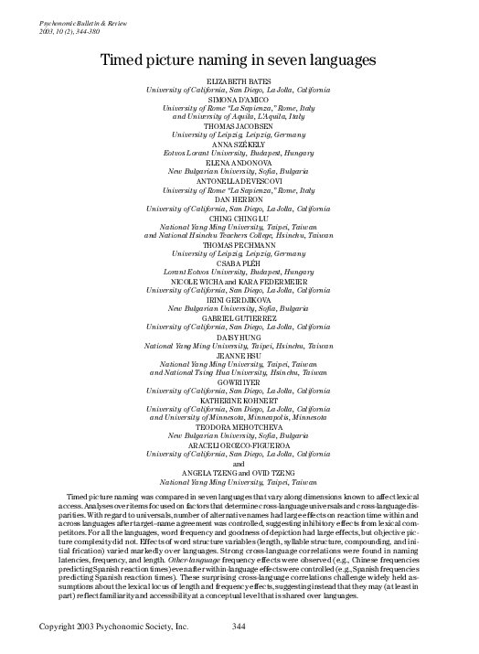 (PDF) Timed picture naming in seven languages