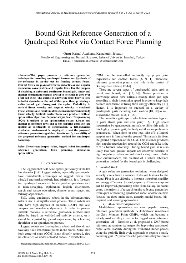 (PDF) Bound Gait Reference Generation of a Quadruped Robot via Contact Force Planning