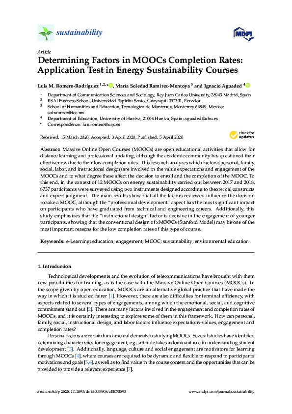 Pdf Determining Factors In Moocs Completion Rates Application Test