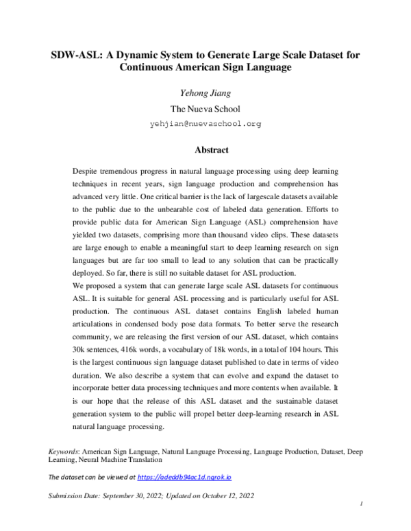 (PDF) SDW-ASL: A Dynamic System to Generate Large Scale Dataset for ...