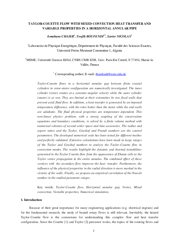 (PDF) Taylor-Couette flow with mixed convection heat transfer and ...