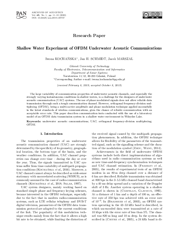 (PDF) Shallow Water Experiment of OFDM Underwater Acoustic Communications
