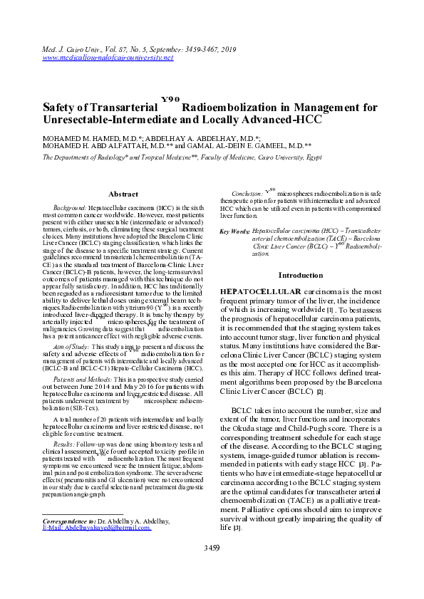 (PDF) Safety of Transarterial Y90 Radioembolization in Management for Unresectable-Intermediate ...