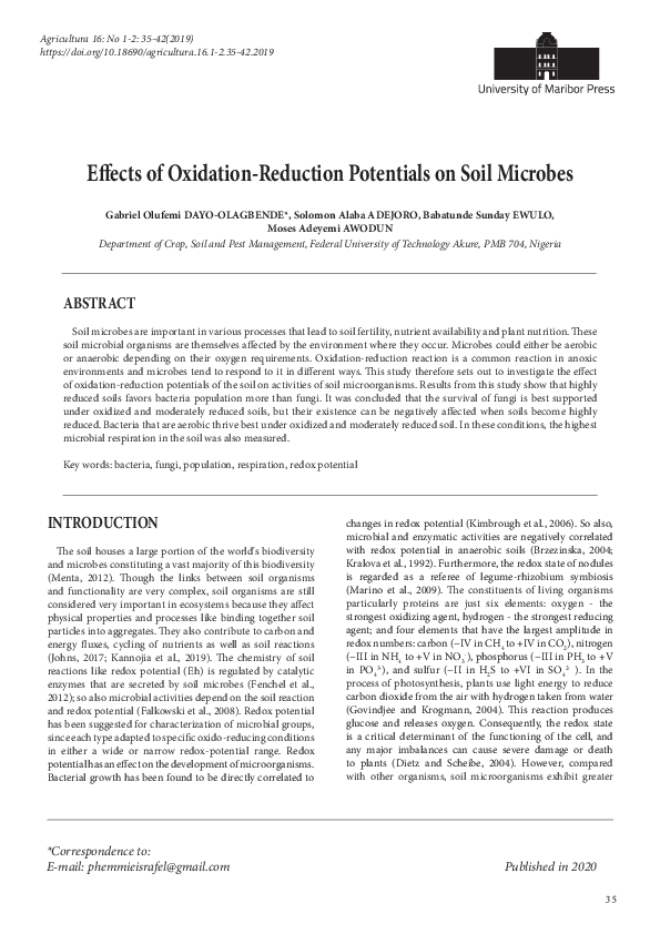 (PDF) Effects of Oxidation-Reduction Potentials on Soil Microbes