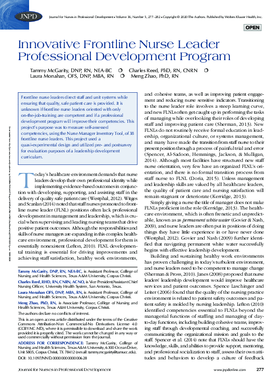 (PDF) Innovative Frontline Nurse Leader Professional Development Program