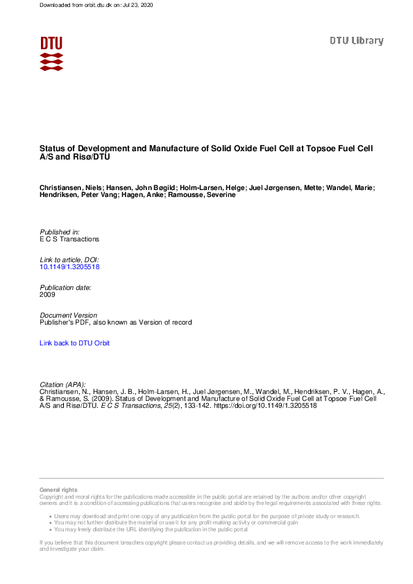 (PDF) Status of Development and Manufacture of Solid Oxide Fuel Cell at ...