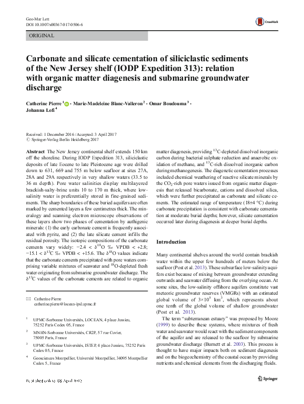 (PDF) Carbonate and silicate cementation of siliciclastic sediments of ...