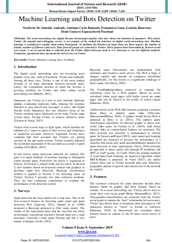 (PDF) Machine Learning and Bots Detection on Twitter | Gustavo Paschoal - Academia.edu