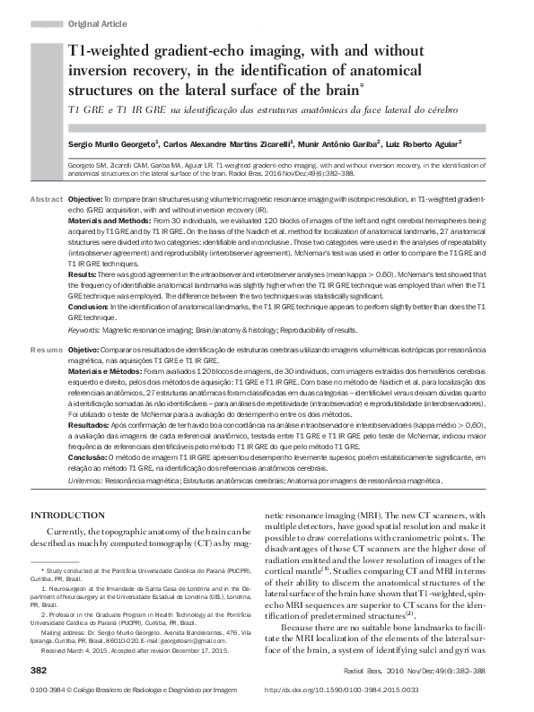 Pdf T1 Weighted Gradient Echo Imaging With And Without Inversion Recovery In The