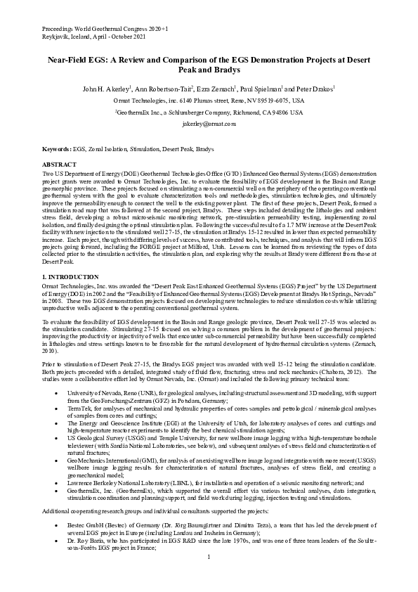 (PDF) Near-Field EGS: A Review and Comparison of the EGS Demonstration ...