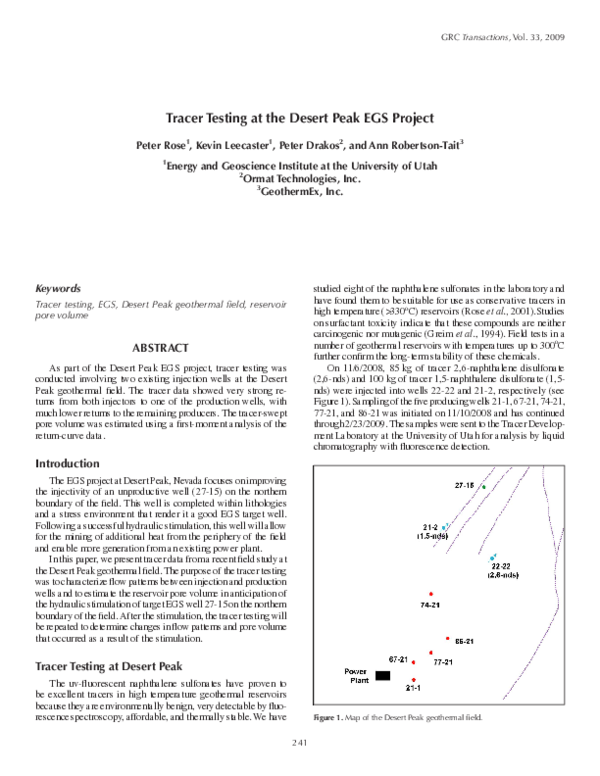 (PDF) Tracer testing at the Desert Peak EGS project