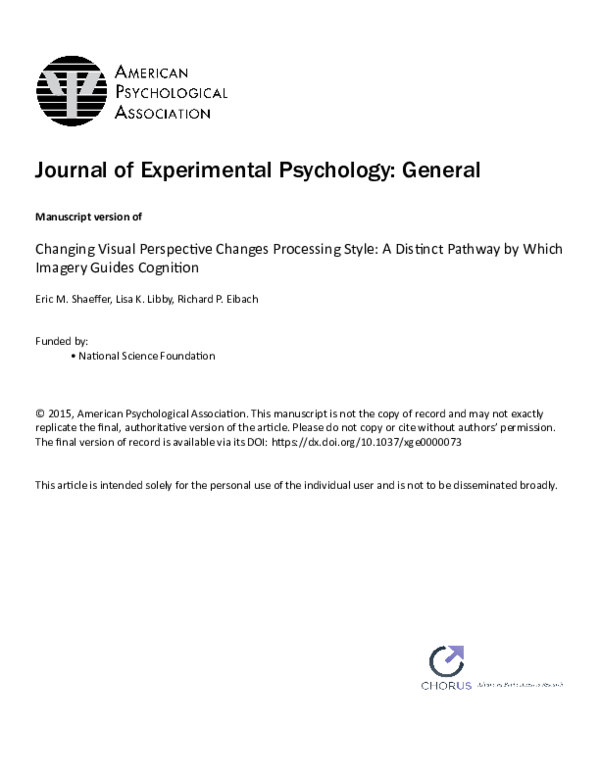 (PDF) Changing visual perspective changes processing style: A distinct ...