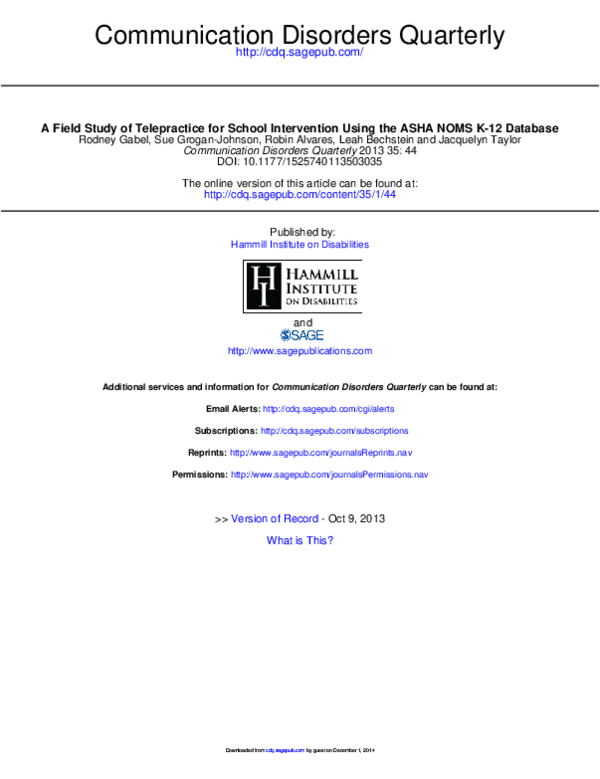 (PDF) A Field Study of Telepractice for School Intervention Using the ...