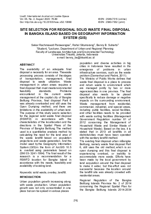 (PDF) Site Selection for Regional Solid Waste Final Disposal in Bangka ...