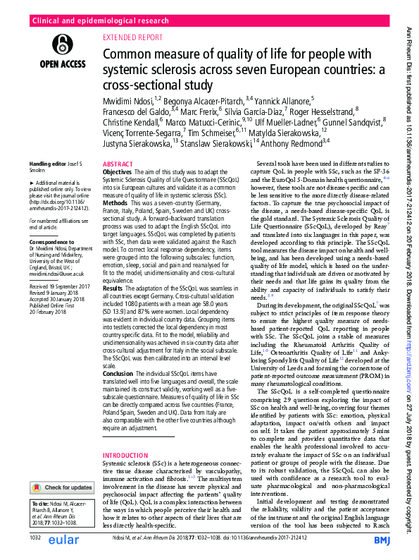 (PDF) Common measure of quality of life for people with systemic ...