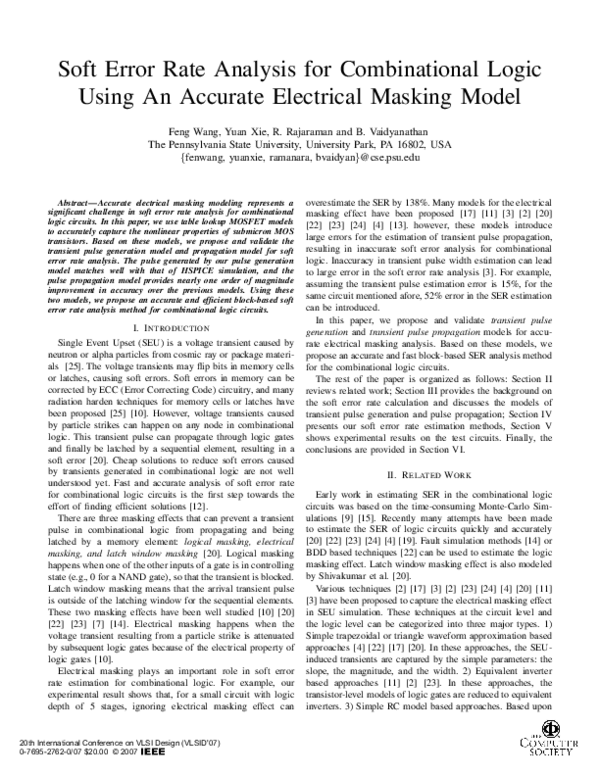 (PDF) Soft Error Rate Analysis for Combinational Logic Using an Accurate Electrical Masking Model